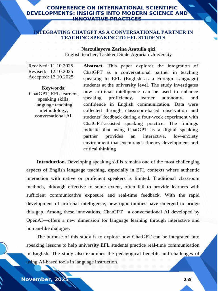 Enhancing EFL Speaking with ChatGPT | PDF | English As A Second Or ...