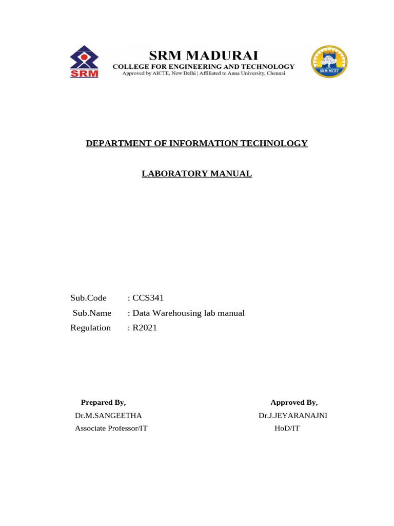 Labmanual ccs341 Data Warehousing | PDF | Statistical Classification ...