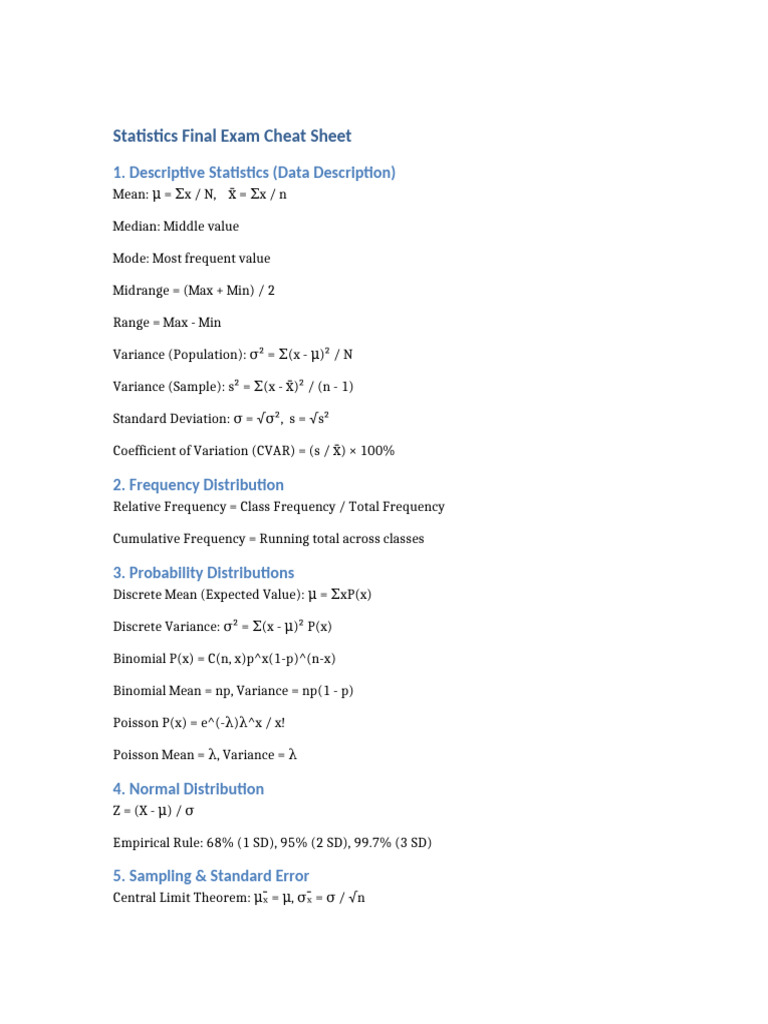Statistics Final Exam Study Guide | PDF