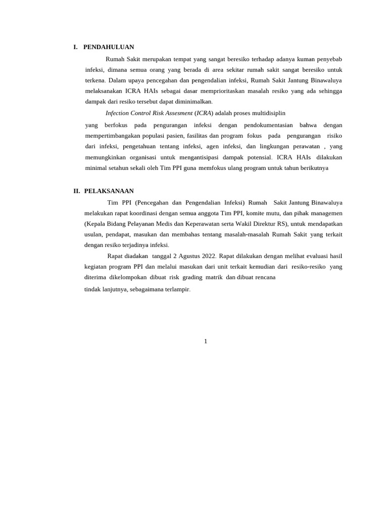Contoh Laporan Icra Risk Register | PDF