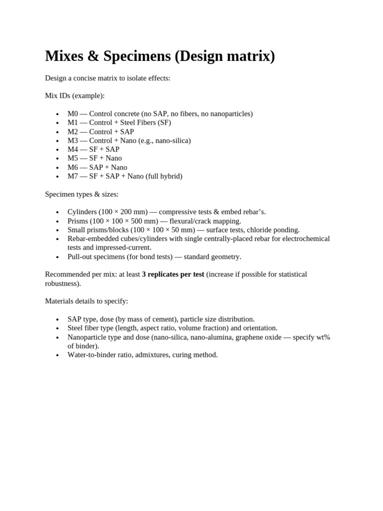 Test and Mix Details | PDF