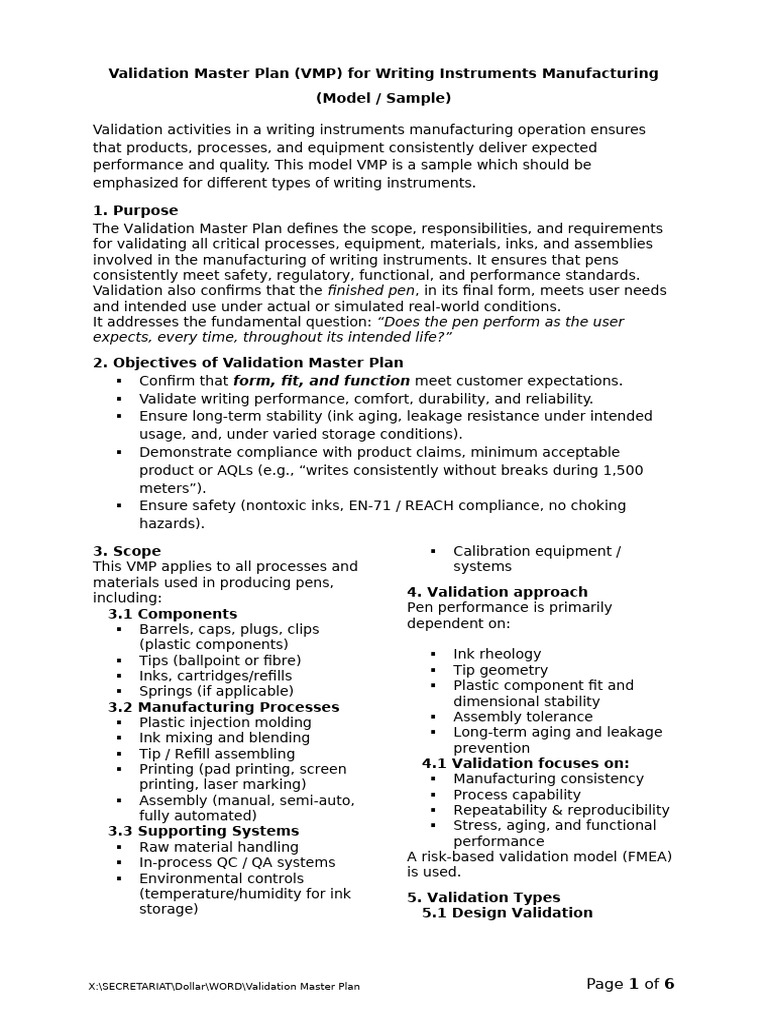 Validation Master Plan (Detailed) | PDF | Verification And Validation ...