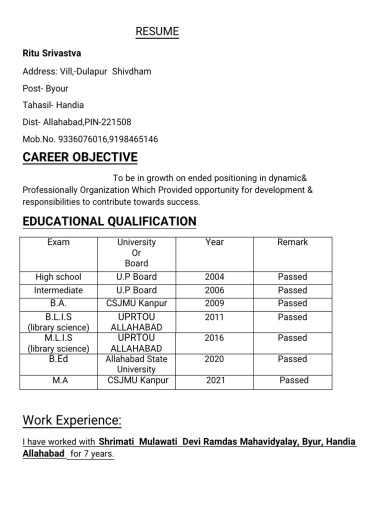Ritu Di Resume | PDF