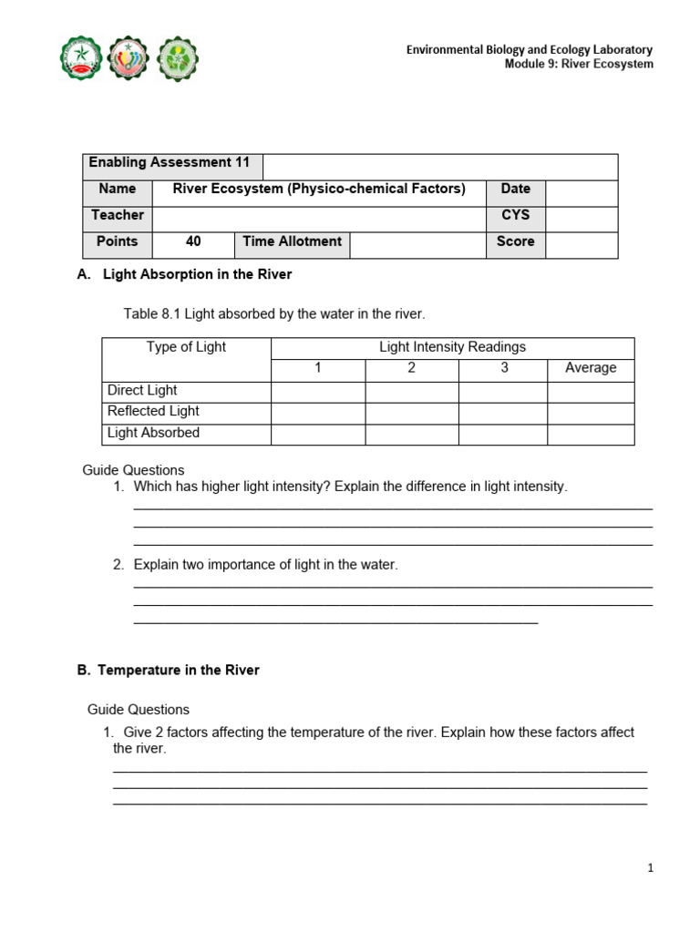 Activity River Ecosystem(4) | PDF | Water | Ecology