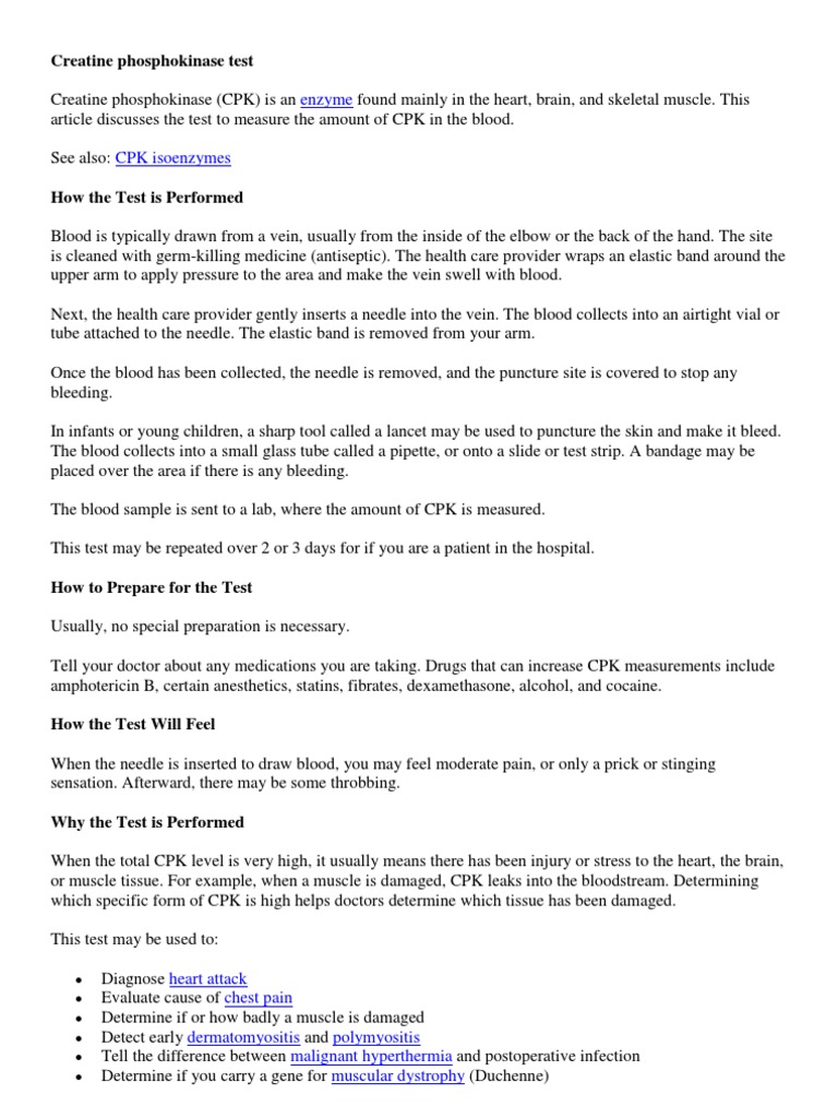 Creatine Phosphokinase Test | PDF | Medicine | Clinical Medicine