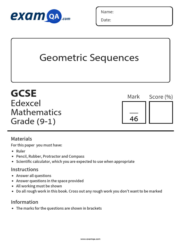 GCSE Geometric Sequences Worksheet | PDF | Mathematical Concepts ...
