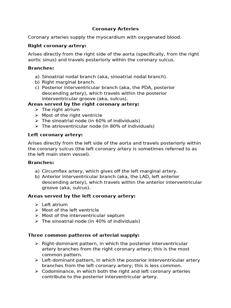 Overview of Coronary Arteries and Functions | PDF