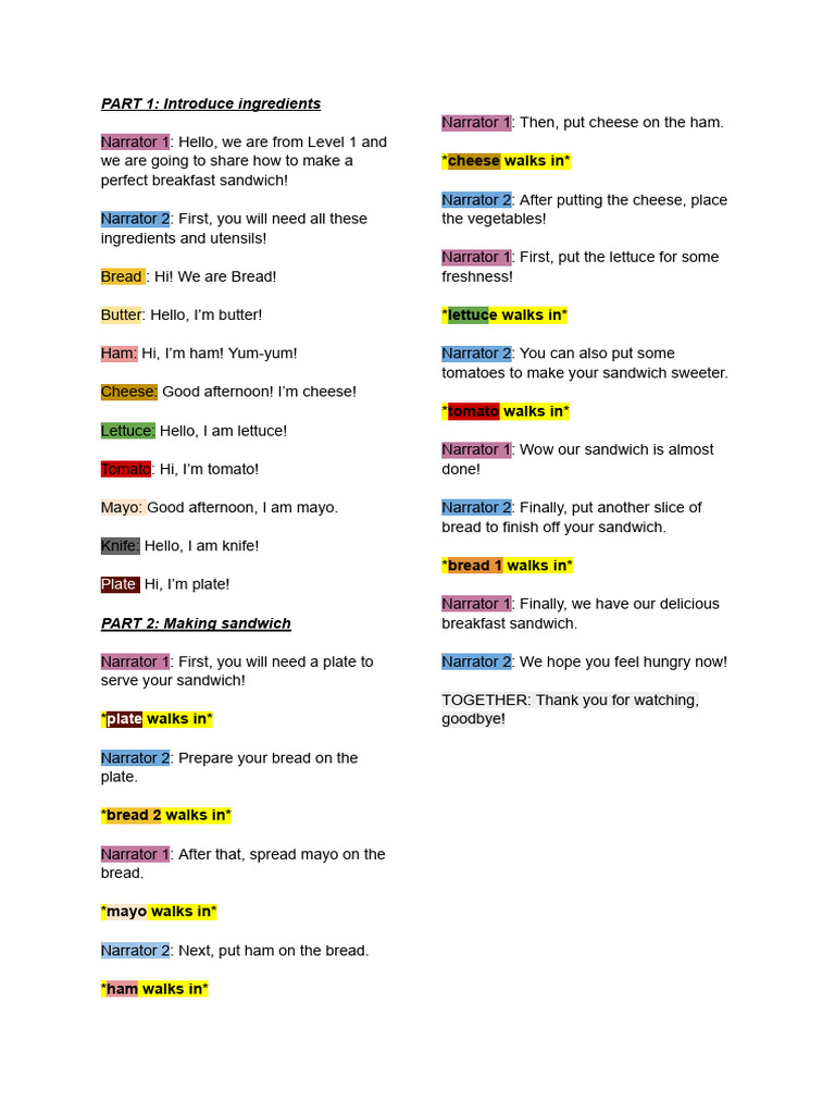 Cooking Skit LVL 1 | PDF