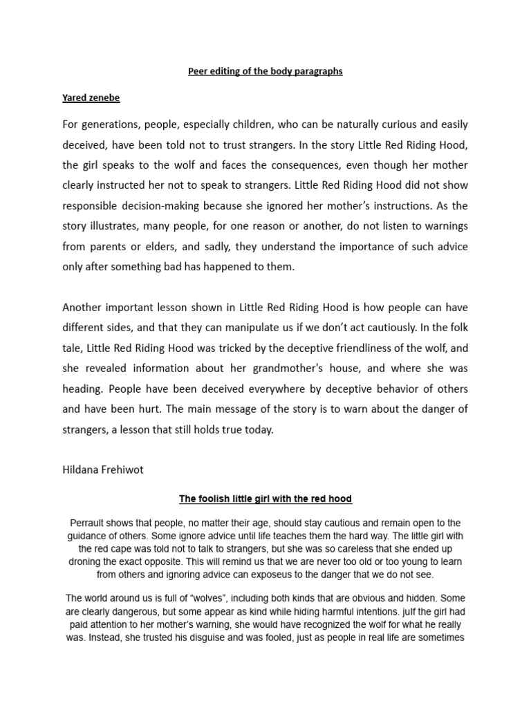 Peer Editing of Body Paragraph | PDF | Little Red Riding Hood | Paragraph