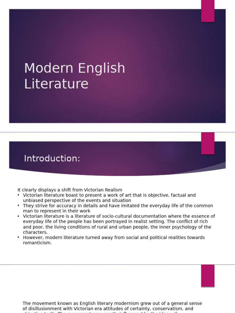 Modern English Literature: Key Shifts & Traits | PDF | Literary ...