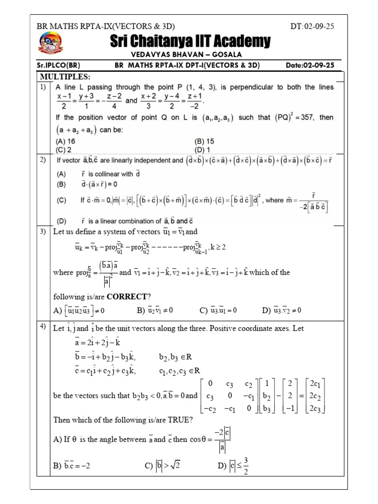 BR Maths Rpta-Ix (Vectors & 3d) Dpt-I | PDF | Tetrahedron | Euclidean ...