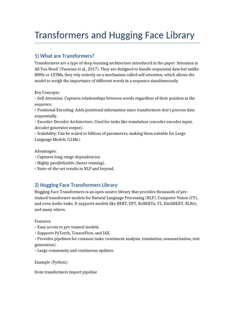 Day40 Transformers and HuggingFace | PDF | Learning | Computing