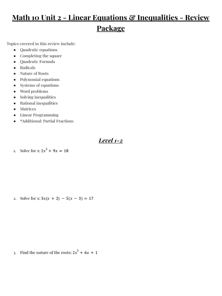 Math 10 Linear Equations Review Guide | PDF | Numerical Analysis ...