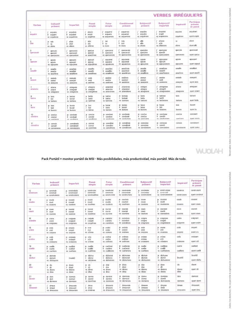 2-Tableau General Conjugaisons (Francés b2) | PDF
