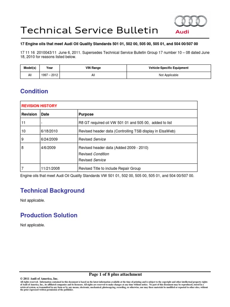 2011-06-06 - Technical Service Bulletin - Audi Oil Quality Standard ...