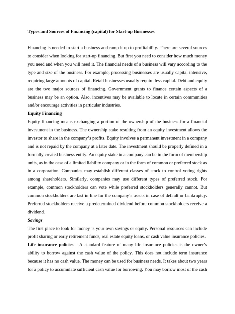 1. Types and Sources of Financing | PDF