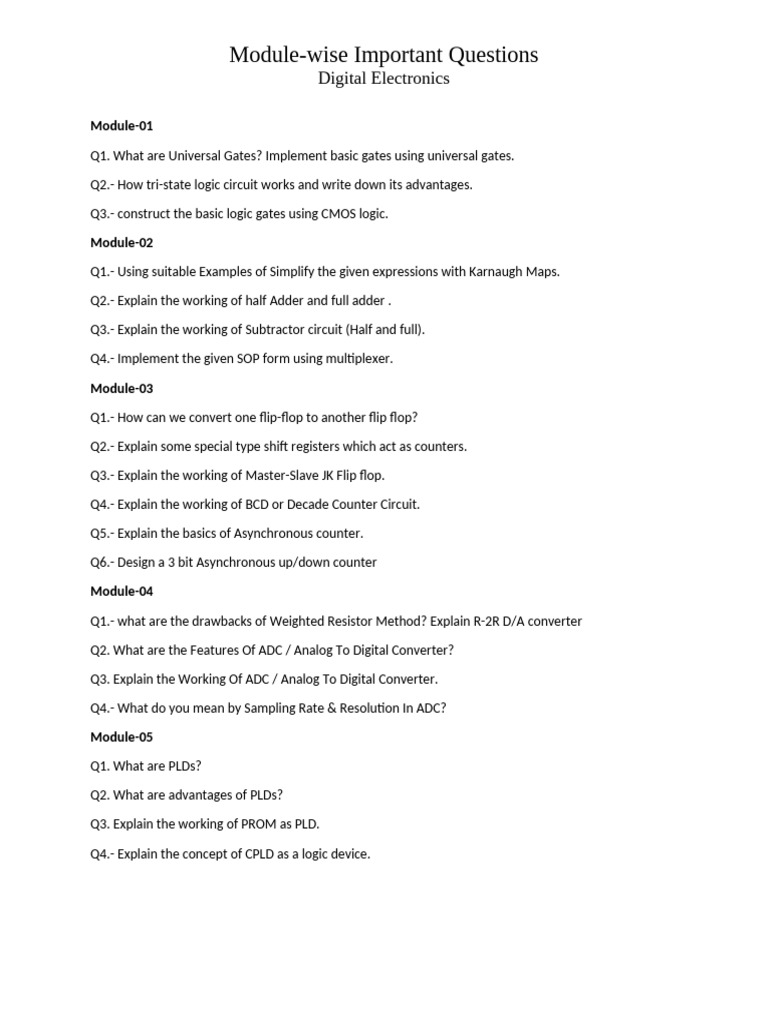 De Module-wise Imp. Questions | PDF