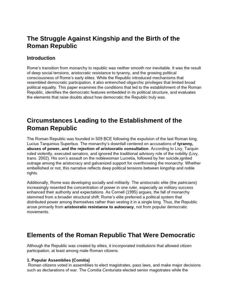 Birth of the Roman Republic: A Struggle Against Kingship | PDF ...