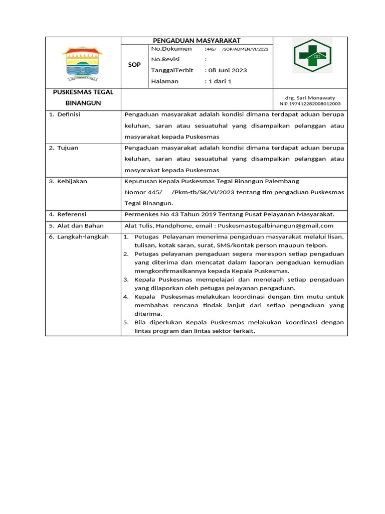 SOP PENGADUAN MASYARAKAT | PDF