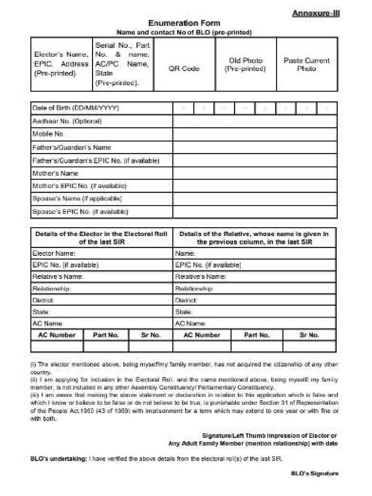 SIR Enumeration Form | PDF