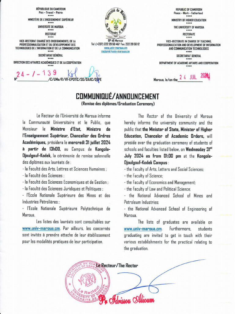Communiqué - Announcement (Remise Des Diplomes - Graduation Ceremony) | PDF