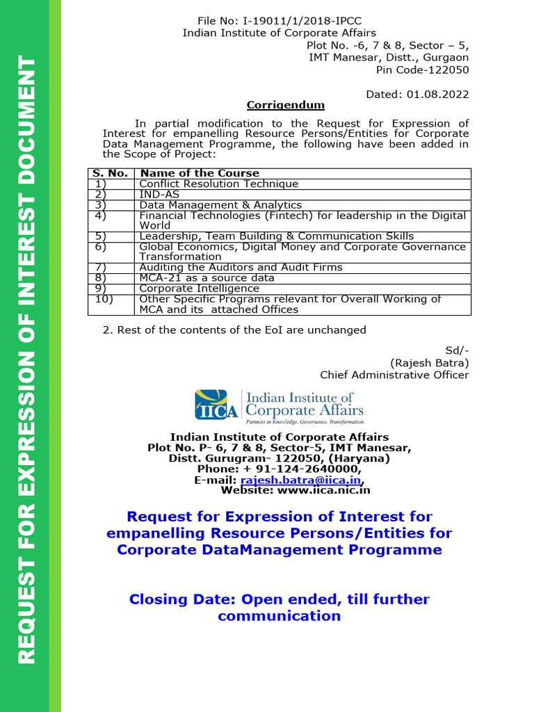 EOI Resource person-CDM-Corrigendum | PDF | Business