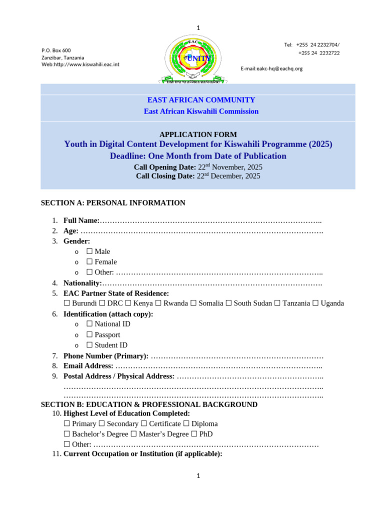 Application Form Call Youth for Innovations and Development of Digital ...