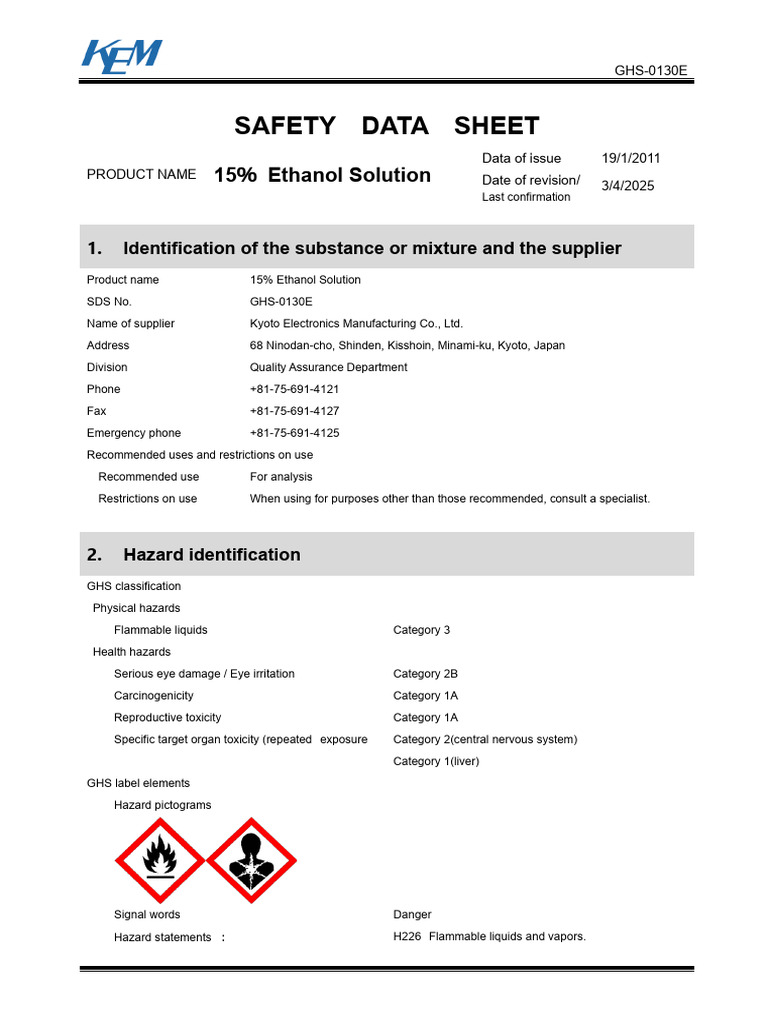 Sds Ghs 0130e | PDF | Occupational Safety And Health