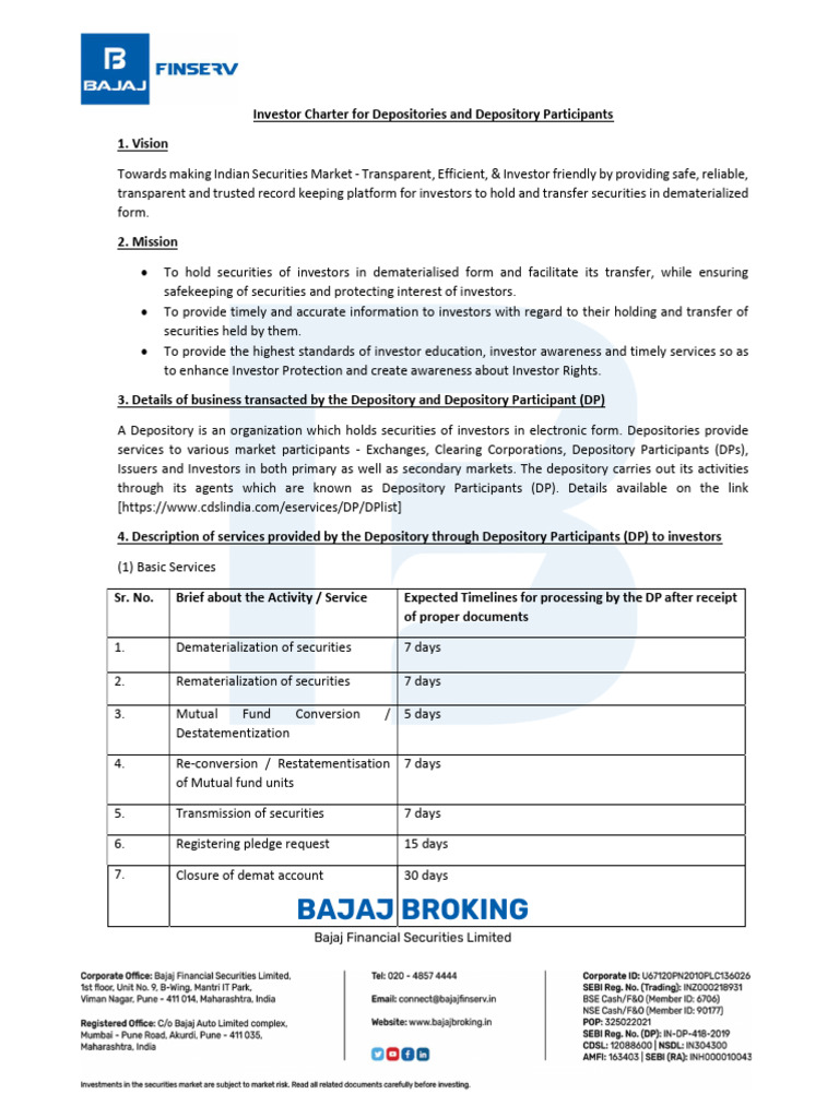 Bajaj Broking Investor Charter Guide | PDF | Securities (Finance ...