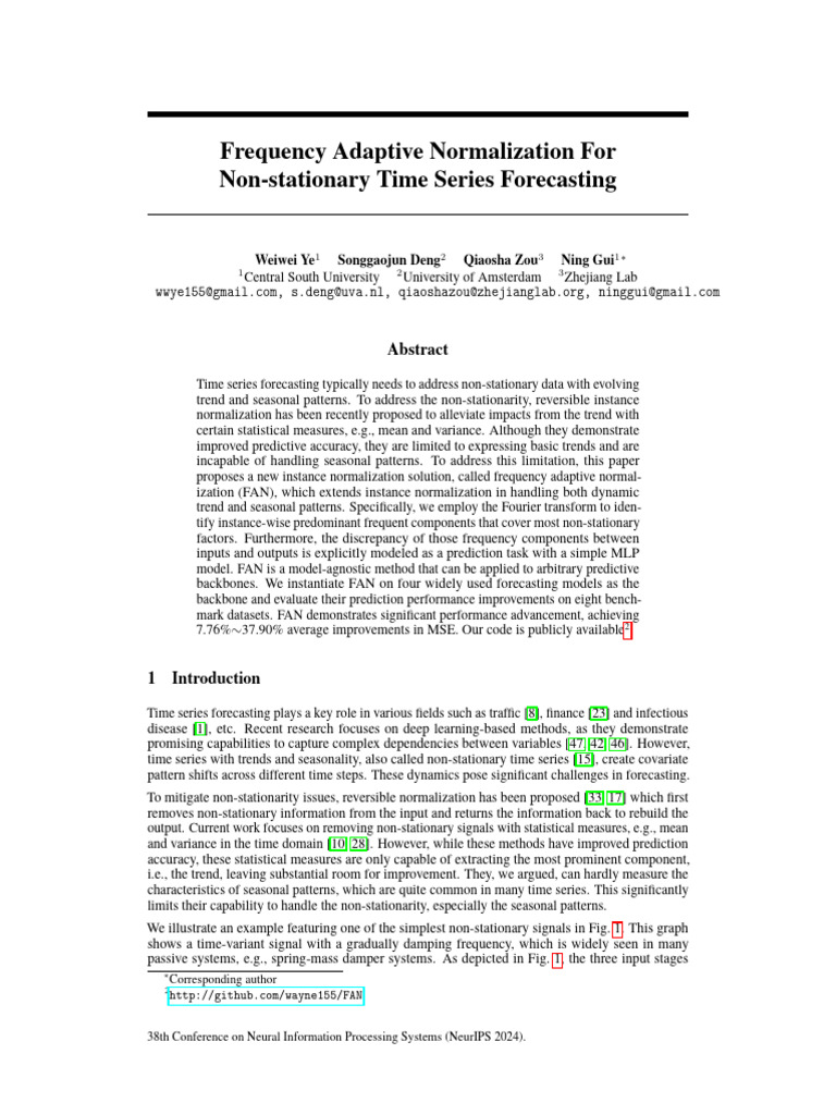 NeurIPS 2024 Frequency Adaptive Normalization for Non Stationary Time ...