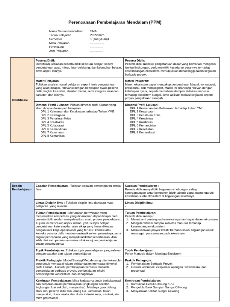 03. Template vs Contoh - Perencanaan Pembelajaran Mendalam | PDF