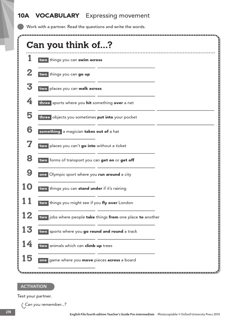 EnglishFile4e Pre-Intermediate TG PCM Vocab 10A | PDF