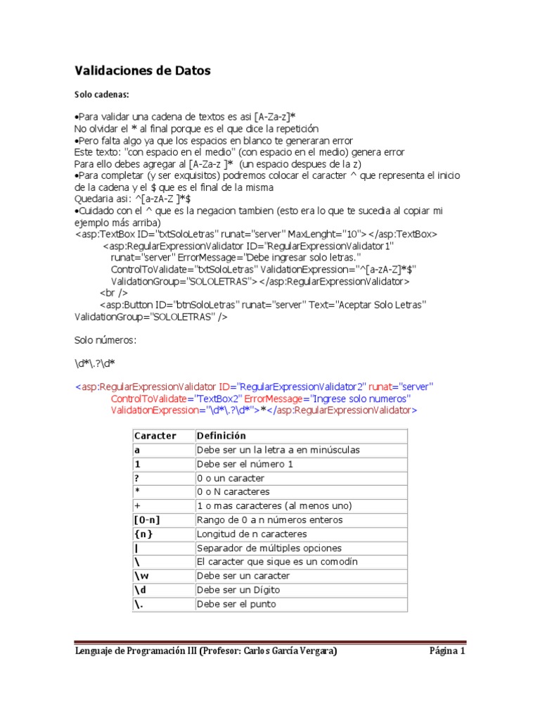 Validaciones de Datos RegularExpresion | PDF | Expresión regular | HTML