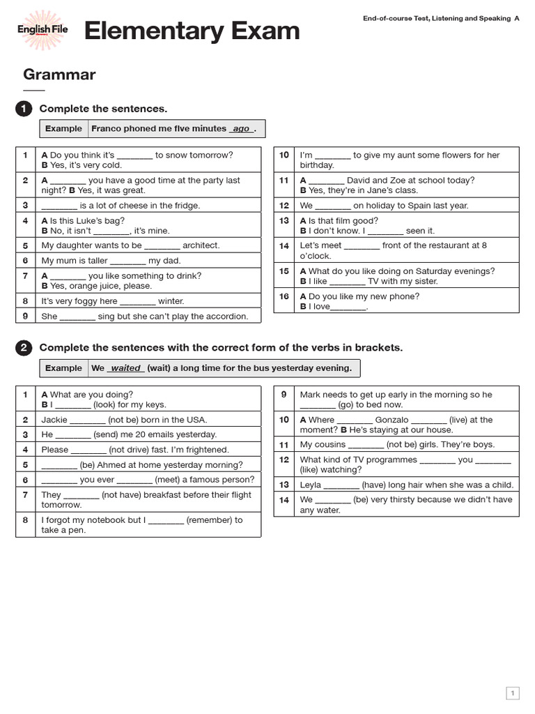 EC Elementary English Exam EF | PDF