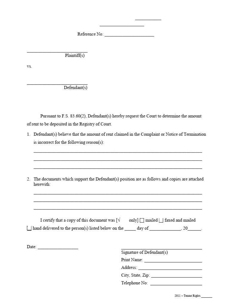 Florida Motion to Determine Rent Tenant Form 3 (1) | PDF
