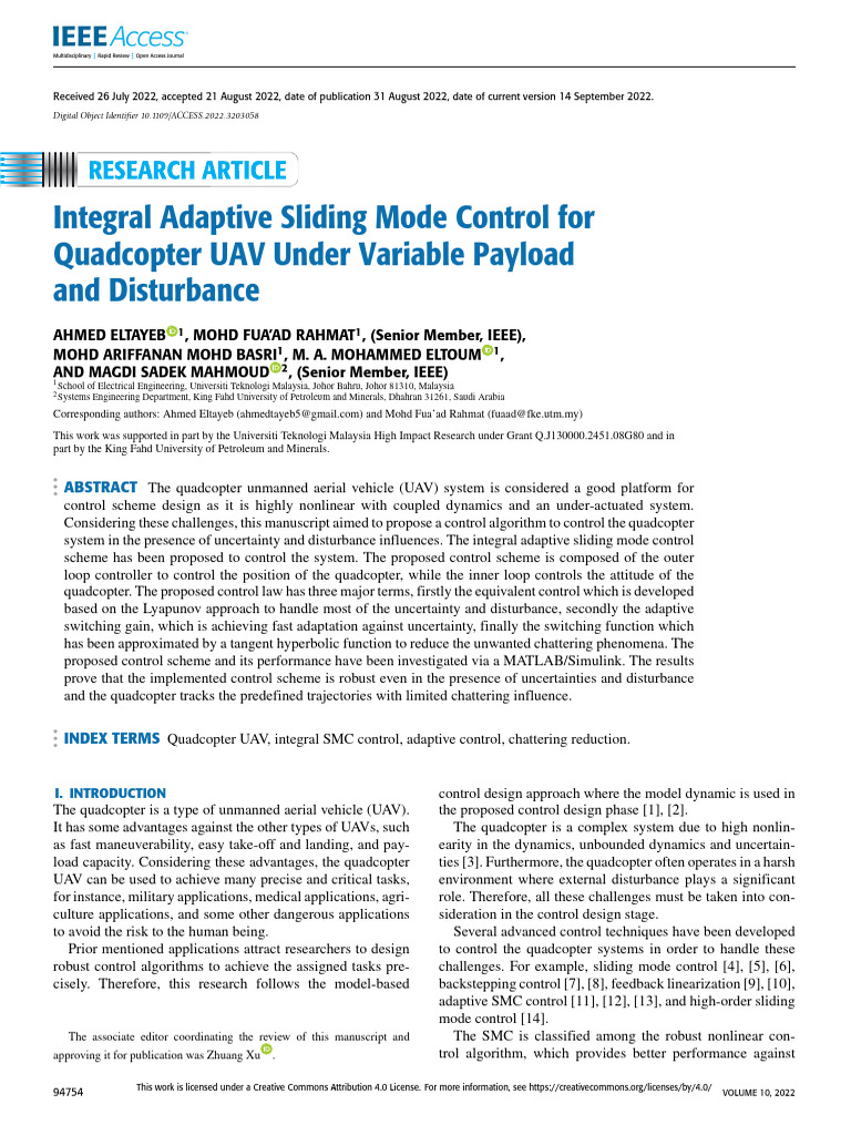 Adaptive Control for Quadcopter UAV | PDF | Unmanned Aerial Vehicle ...
