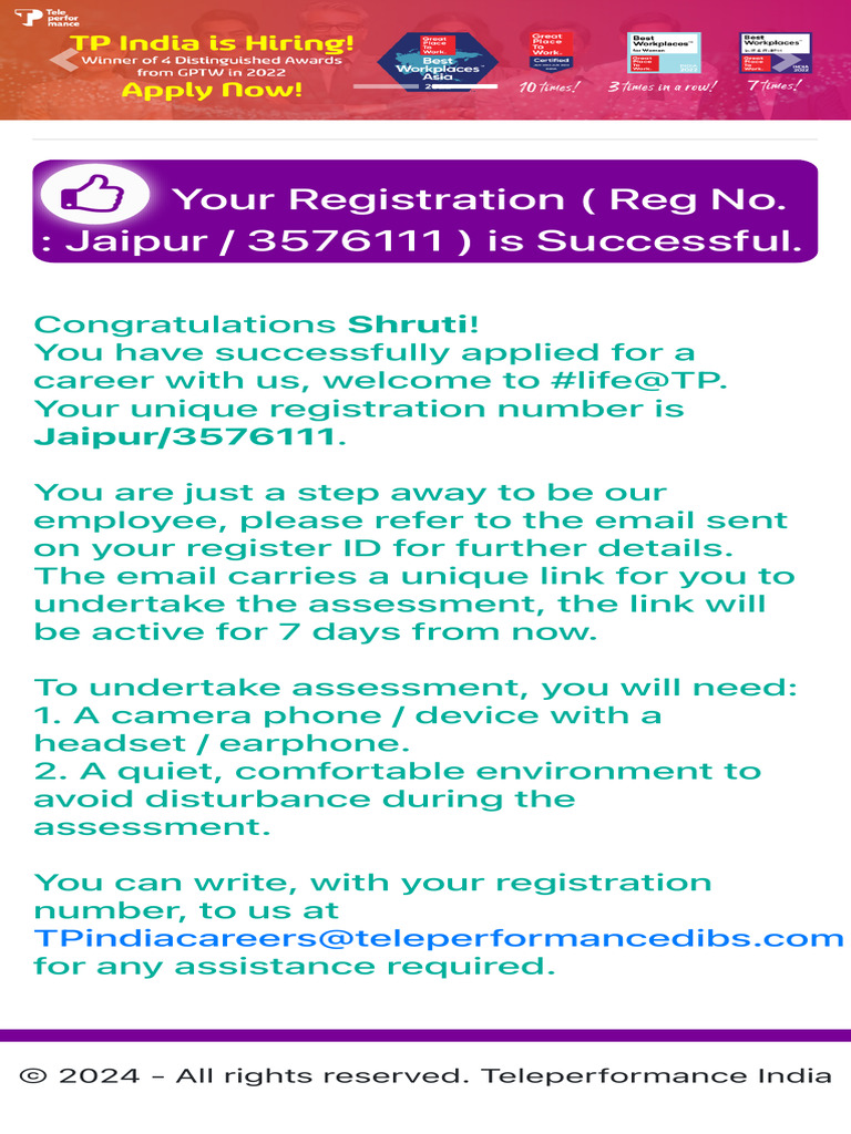 Successful Registration for Teleperformance | PDF