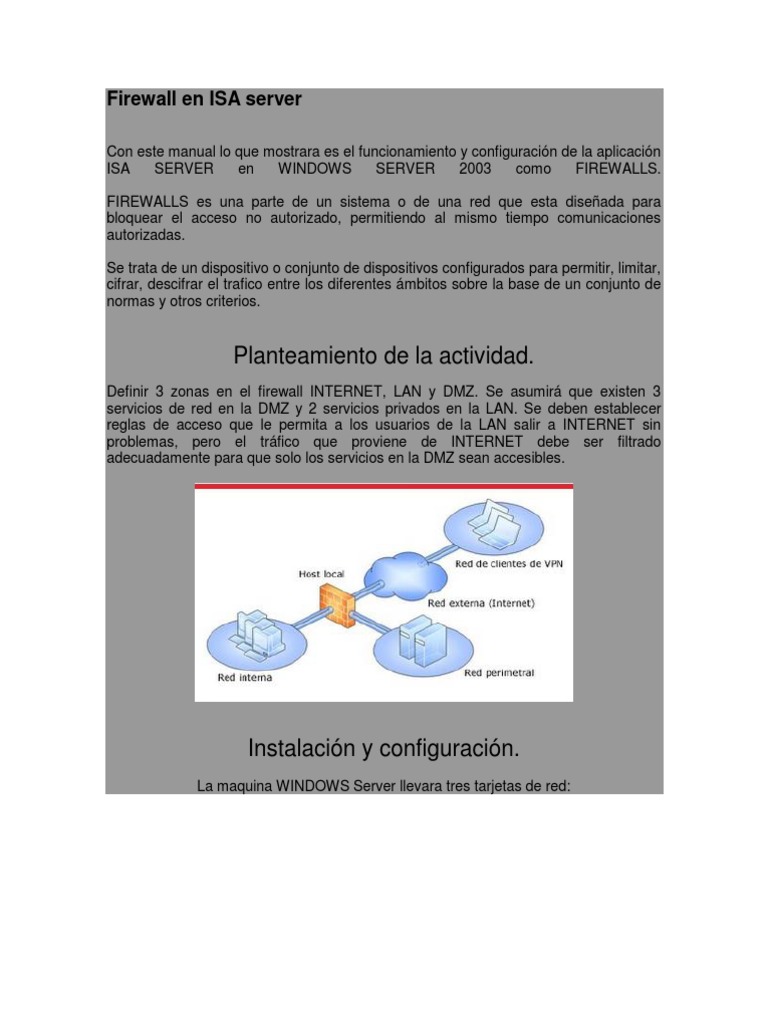Firewall en ISA Server | PDF | Cortafuegos (informática) | Protocolos de comunicaciones