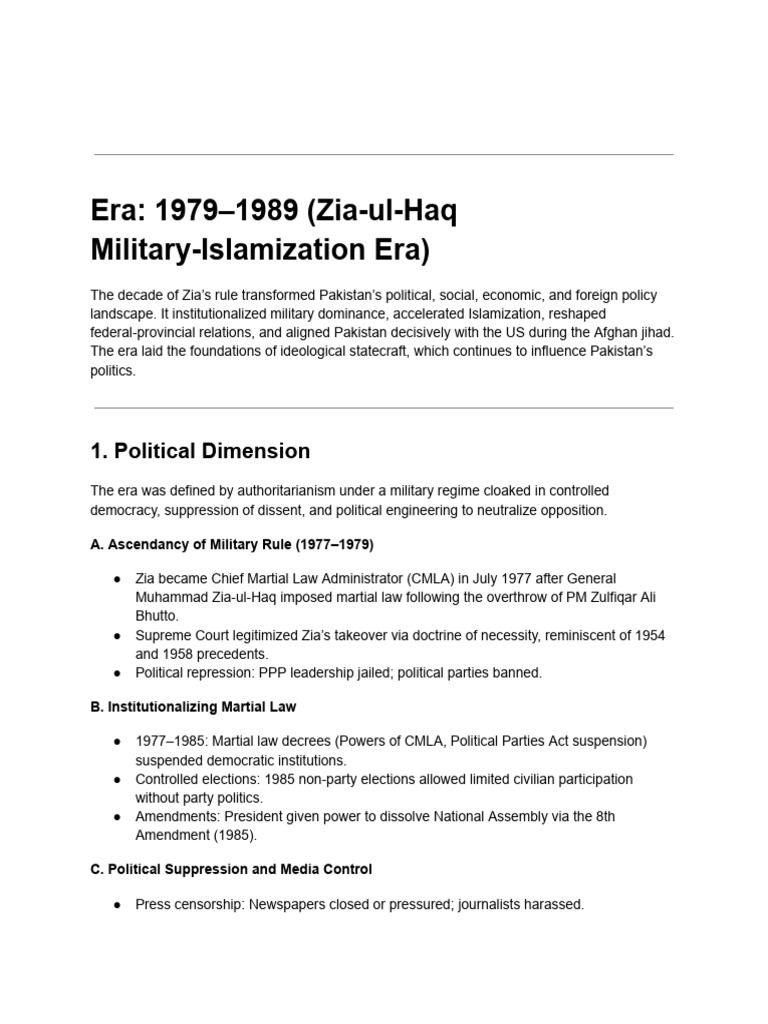Zia-ul-Haq's Military-Islamization Era (1979-1989) | PDF | Pakistan