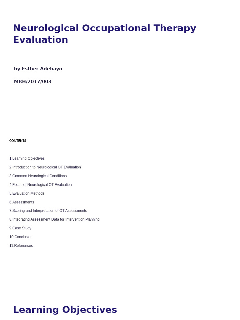 Neurological Occupational Therapy Evaluation Guide | PDF | Spinal Cord ...