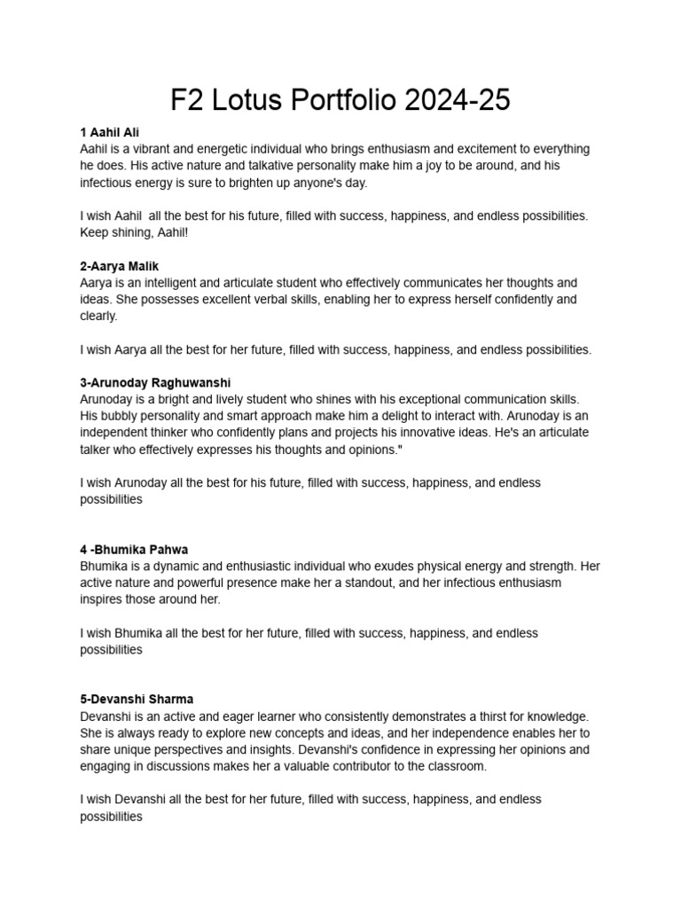 F2 Lotus Portfolio 2024-25.Docx | PDF | Learning | Happiness