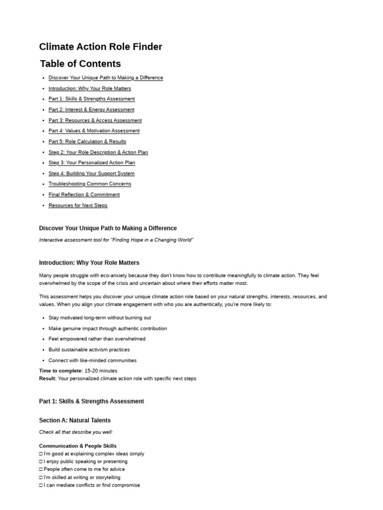 Climate Action Role Assessment Tool | PDF | Creativity | Motivation