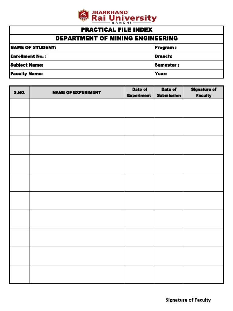 Mining Engineering Practical File Index | PDF