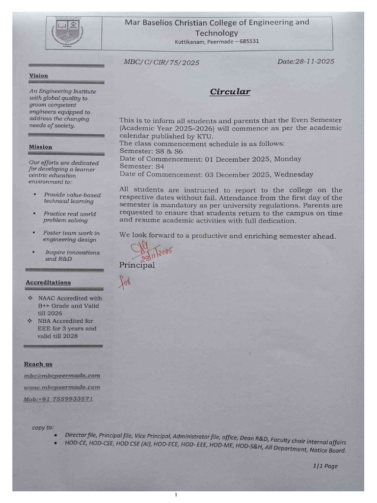 Notice - Commencement of Classes | PDF