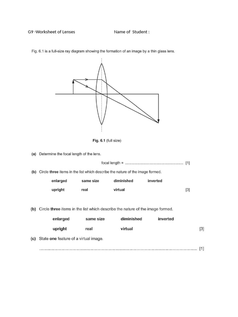 Work Sheet of Lenses-QP | PDF