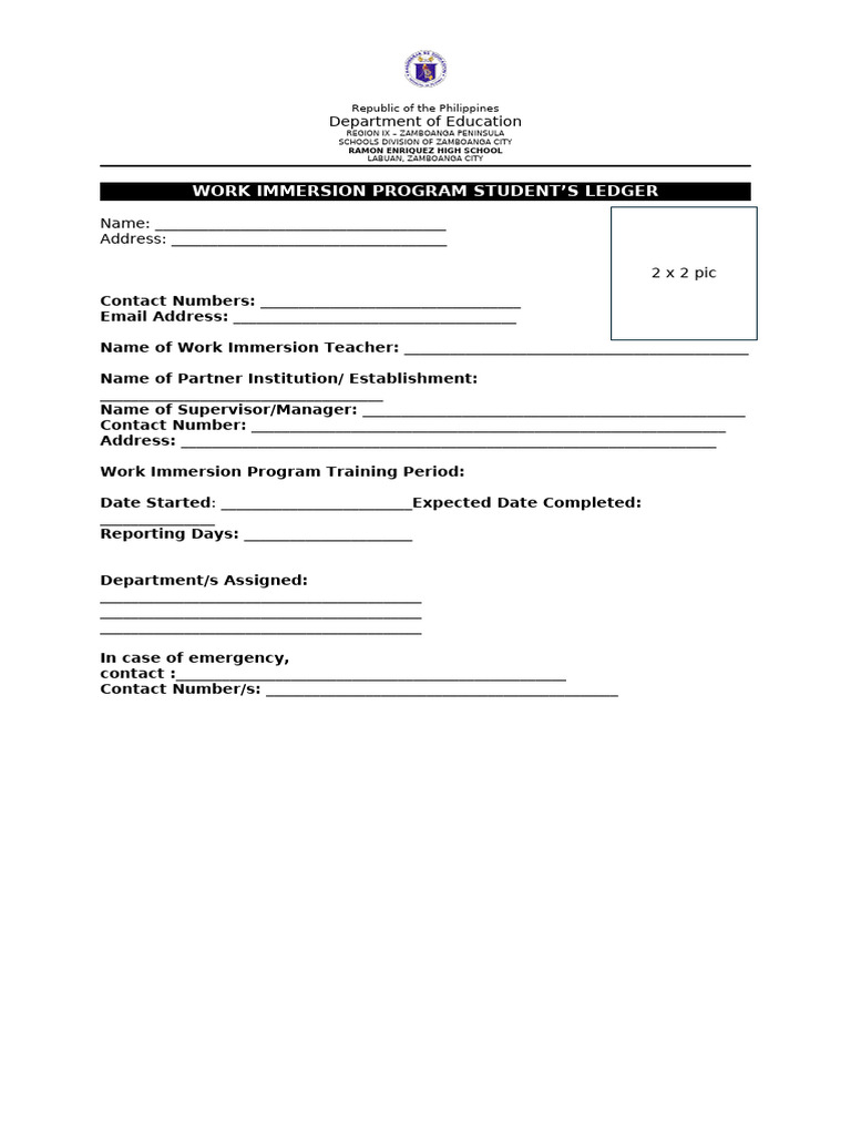 Work Immersion Program Ledger Template | PDF