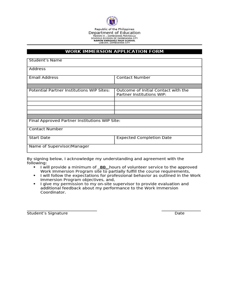Wip Application Form | PDF