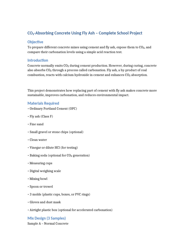 CO₂-Absorbing Fly Ash Concrete Project | PDF | Concrete | Cement