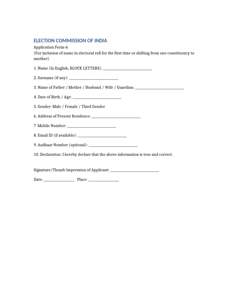 Election Commission Form-6 Guide | PDF