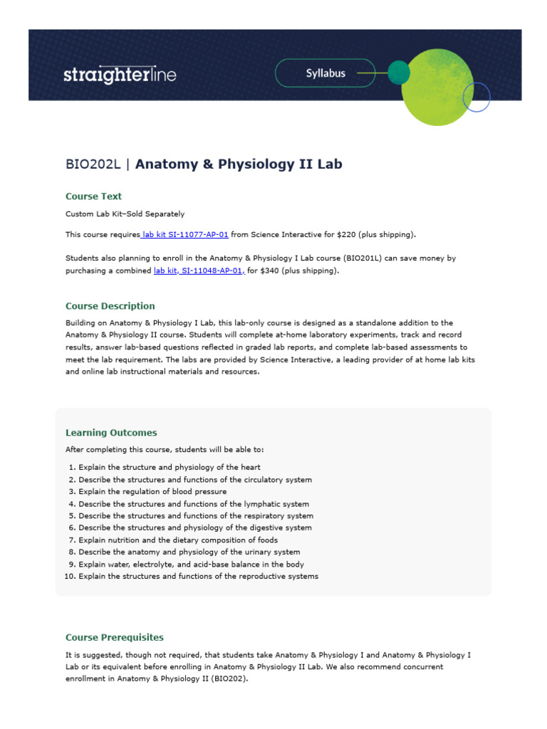 Anatomy & Physiology II Lab Overview | PDF | Educational Assessment | Heart
